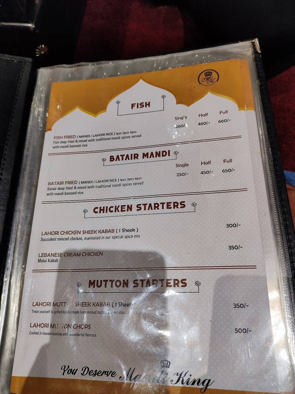 Menu at Mandi King Elite, Hyderabad