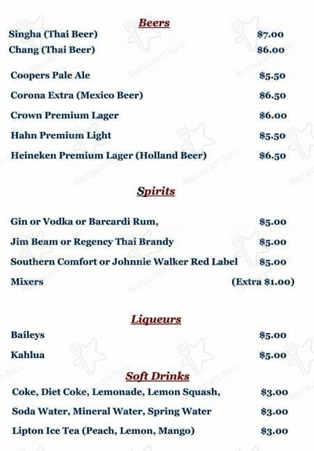 Menu at Manee Siam Thai Restaurant, Goodwood