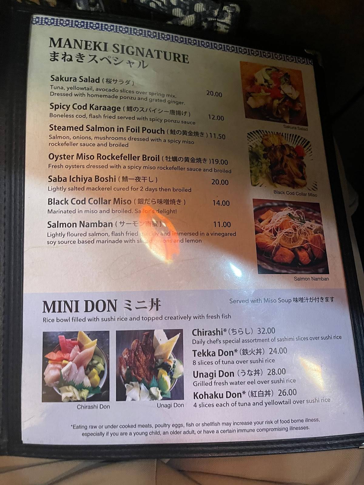 Menu at Maneki Restaurant, Seattle