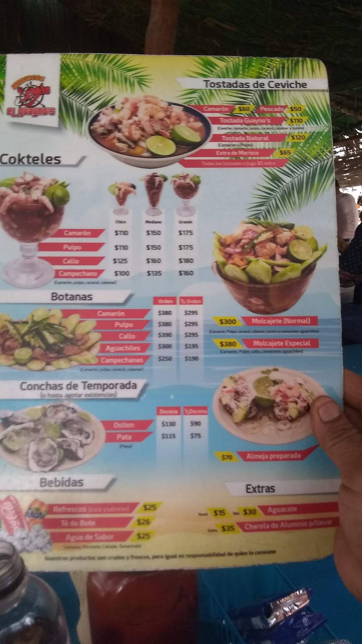 Carta del restaurante Mariscos El Guaynos, Mexicali
