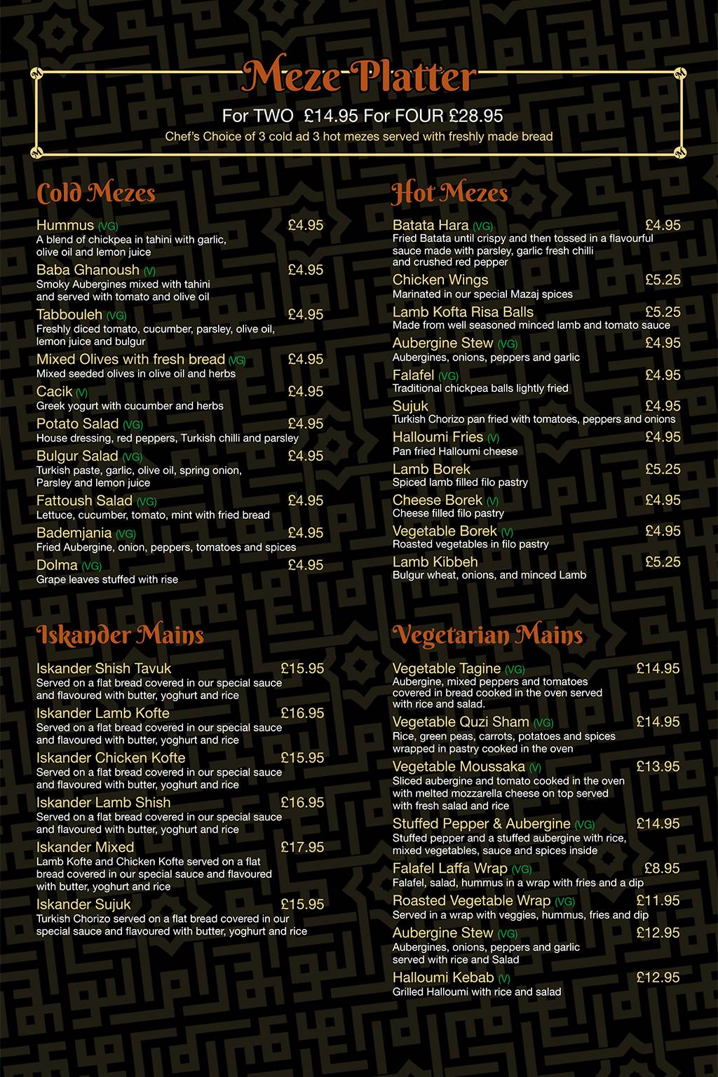 Menu at Mazaj Arabic Charcoal Grill Restaurant, Dundee