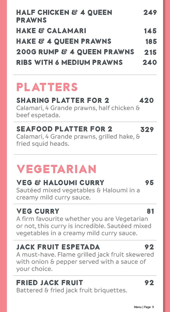 Menu at Mozambik Nelspruit restaurant, Nelspruit