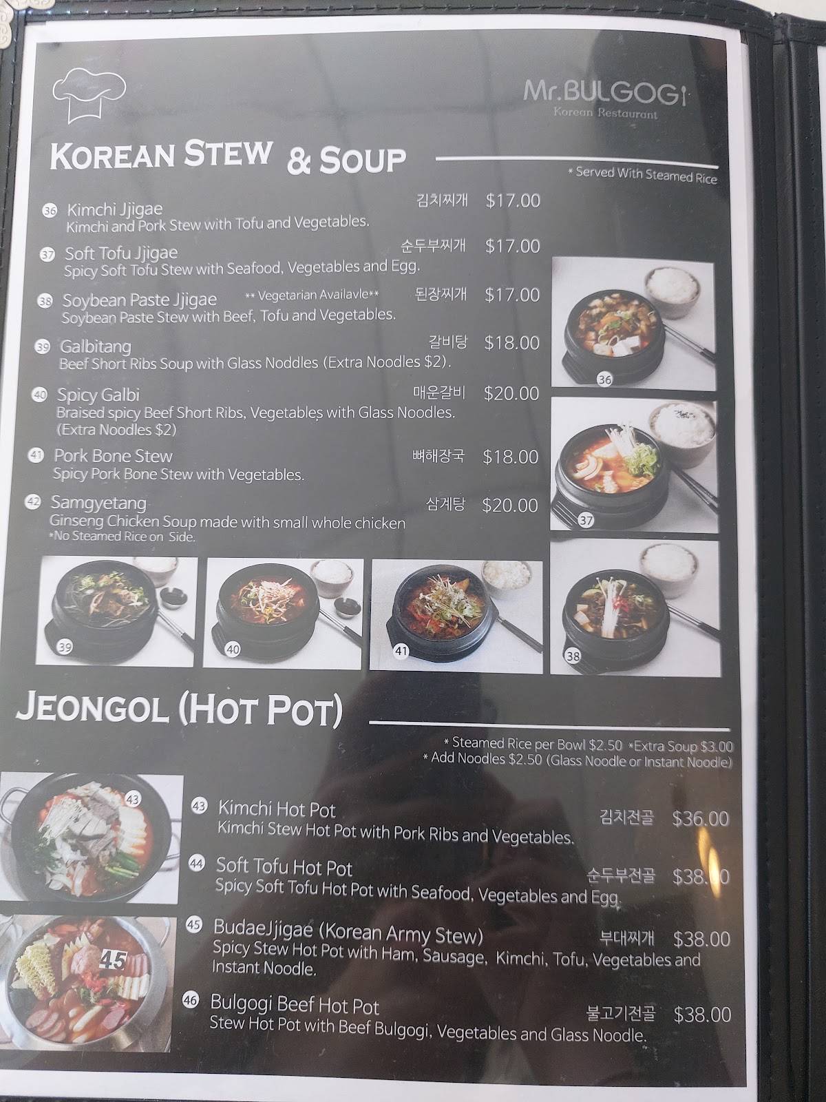 Menu at Mr. Bulgogi restaurant, Mawson Lakes