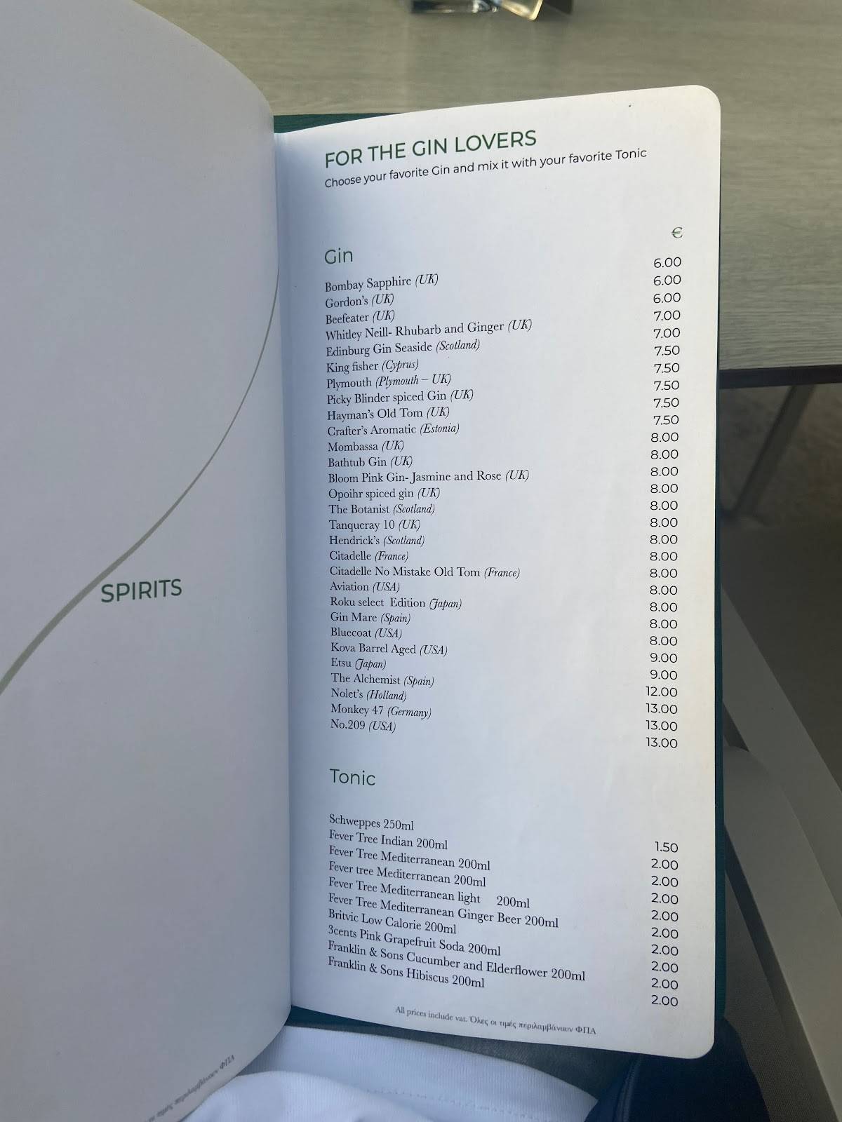 Menu at Muse, Paphos