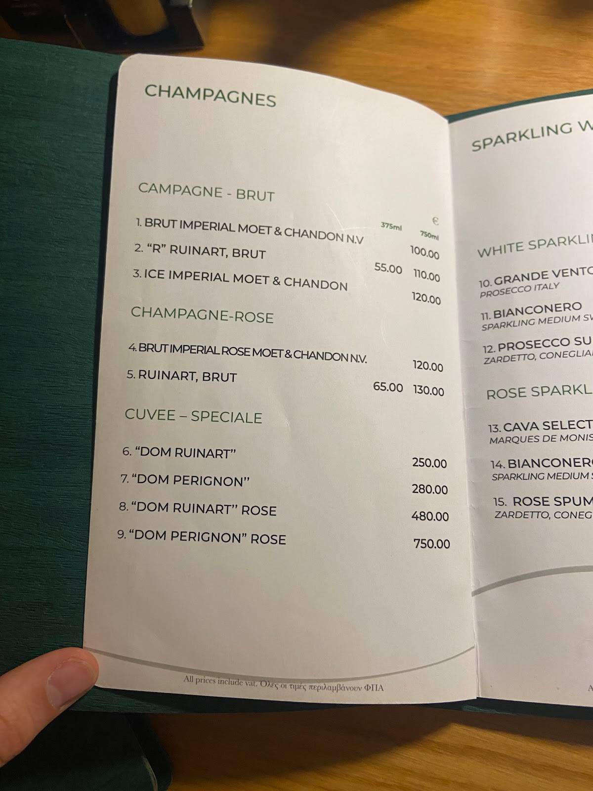 Menu at Muse, Paphos