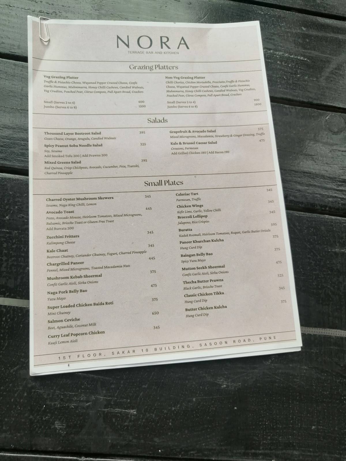 Menu at NORA TERRACE BAR & KITCHEN, Pune