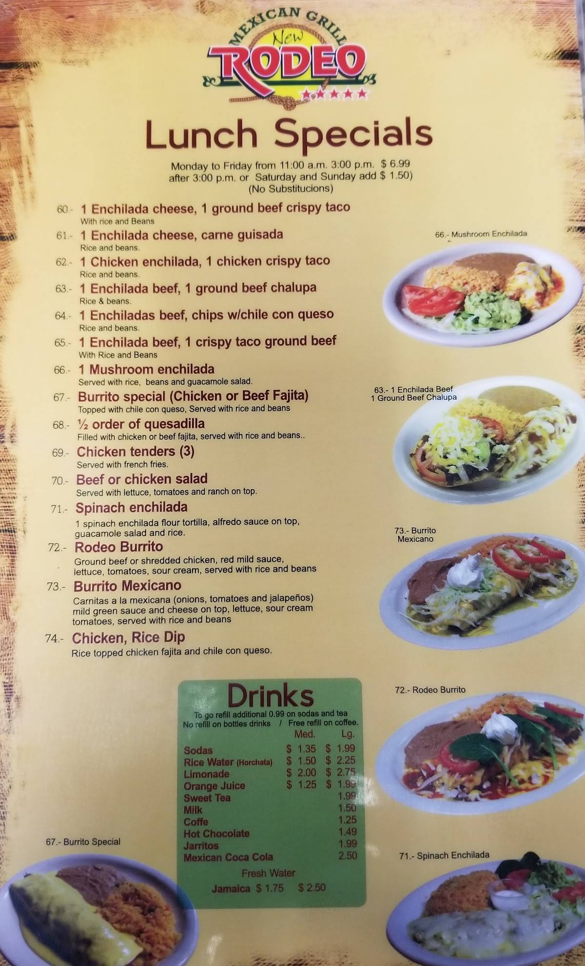 Menu at New Rodeo Mexican Grill restaurant, Gatesville, 309 TX-36