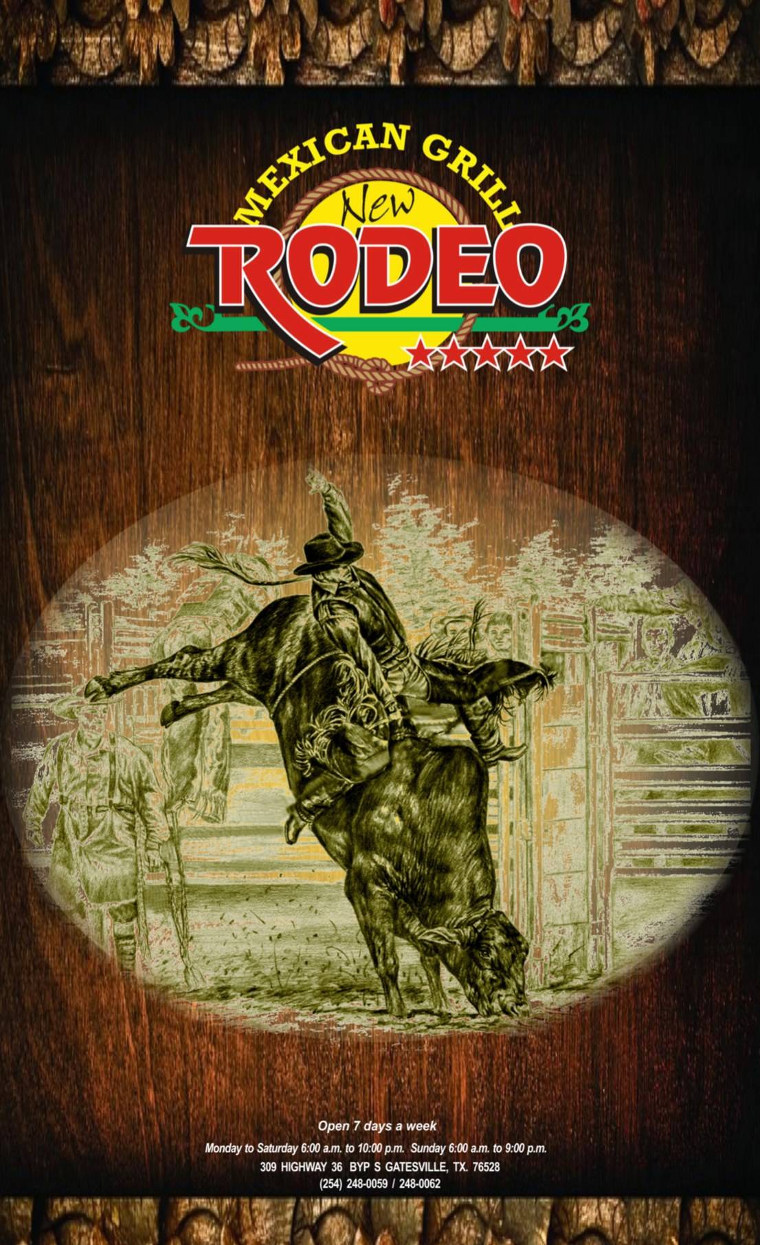 Menu at New Rodeo Mexican Grill restaurant, Gatesville, 309 TX-36