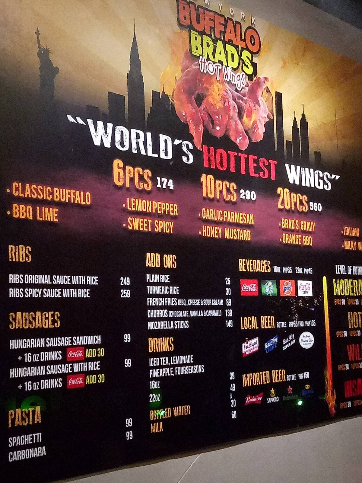 Menu at New York Buffalo Brad's Hot Wings restaurant, Cebu City, Garden ...