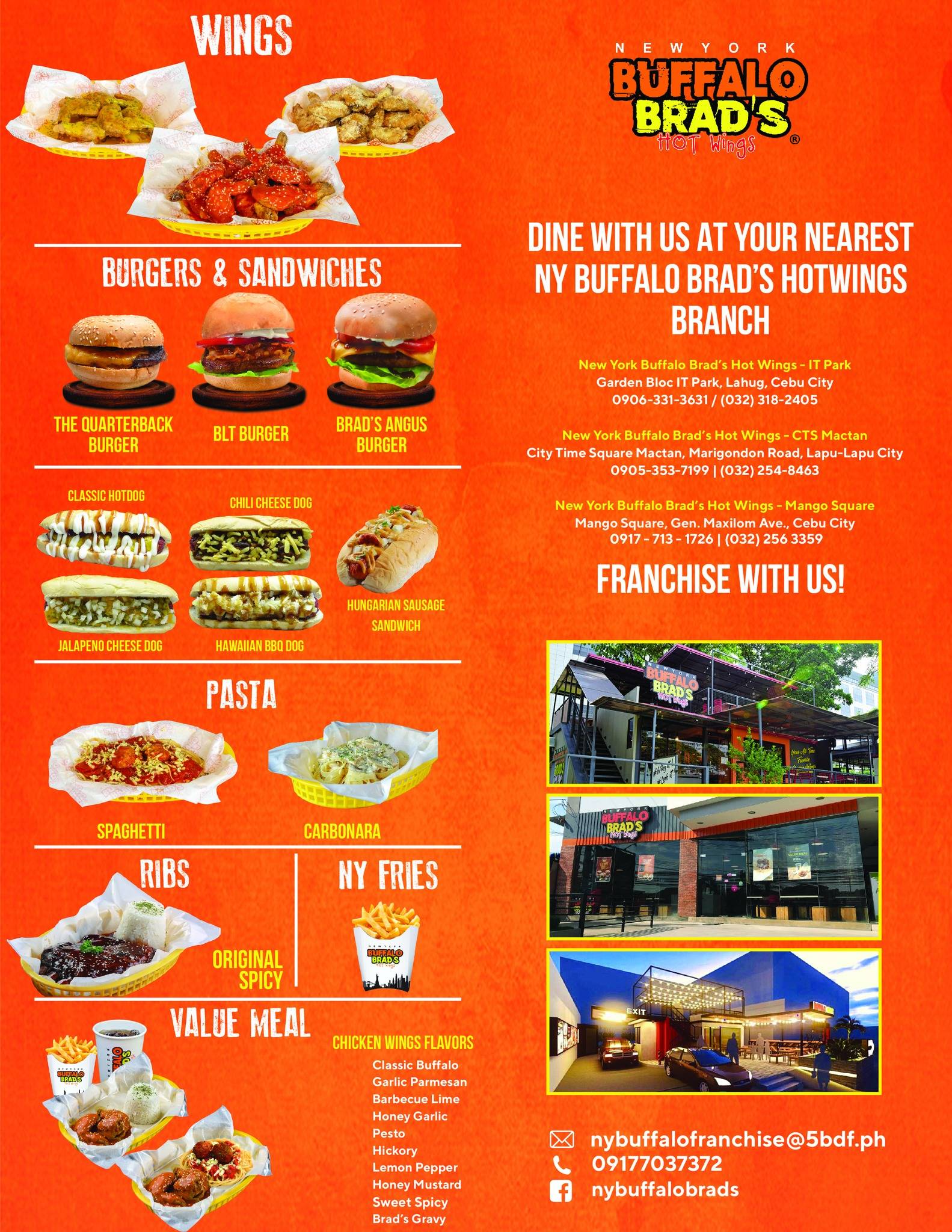 Menu at New York Buffalo Brad's Hot Wings restaurant, Cebu City, Garden ...