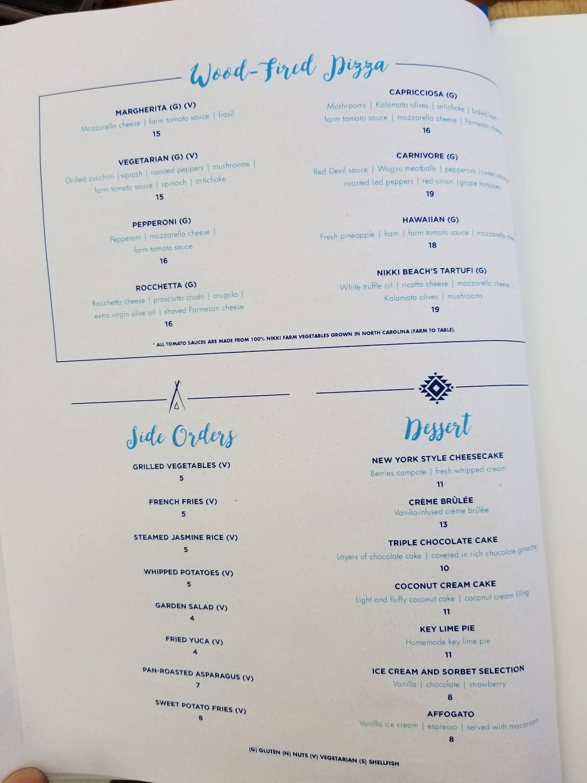 Menu at Nikki Beach Miami restaurant, Miami Beach, 1 Ocean Dr