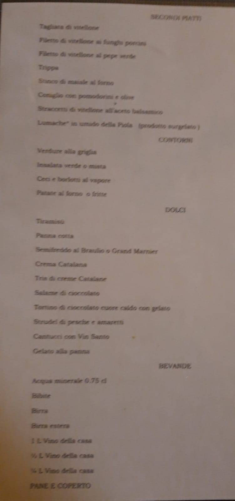 Menu at Osteria La Piola restaurant, Ponte Nizza, SP7