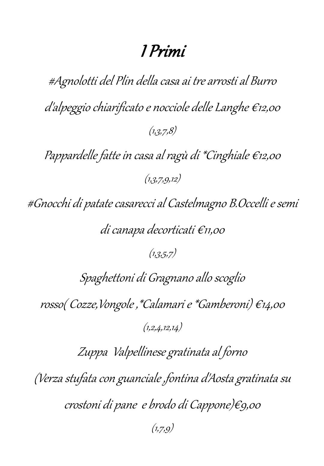 Speisekarte von Osteria Moderna La Cesarina restaurant, Pasta