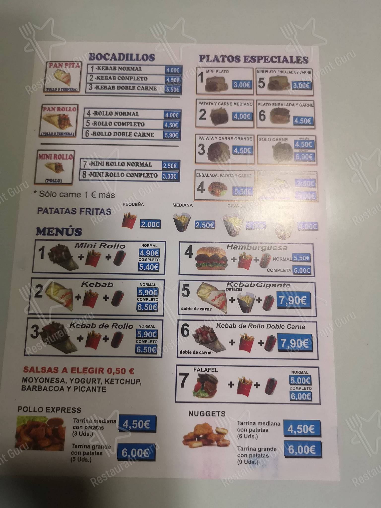Carta del restaurante Pizza Golden Kebab, Las Gabias