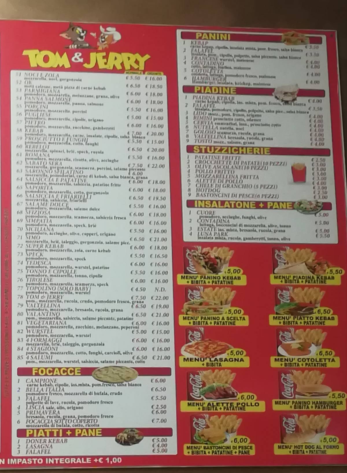 Carta de Pizzeria Tom & Jerry, Saronno