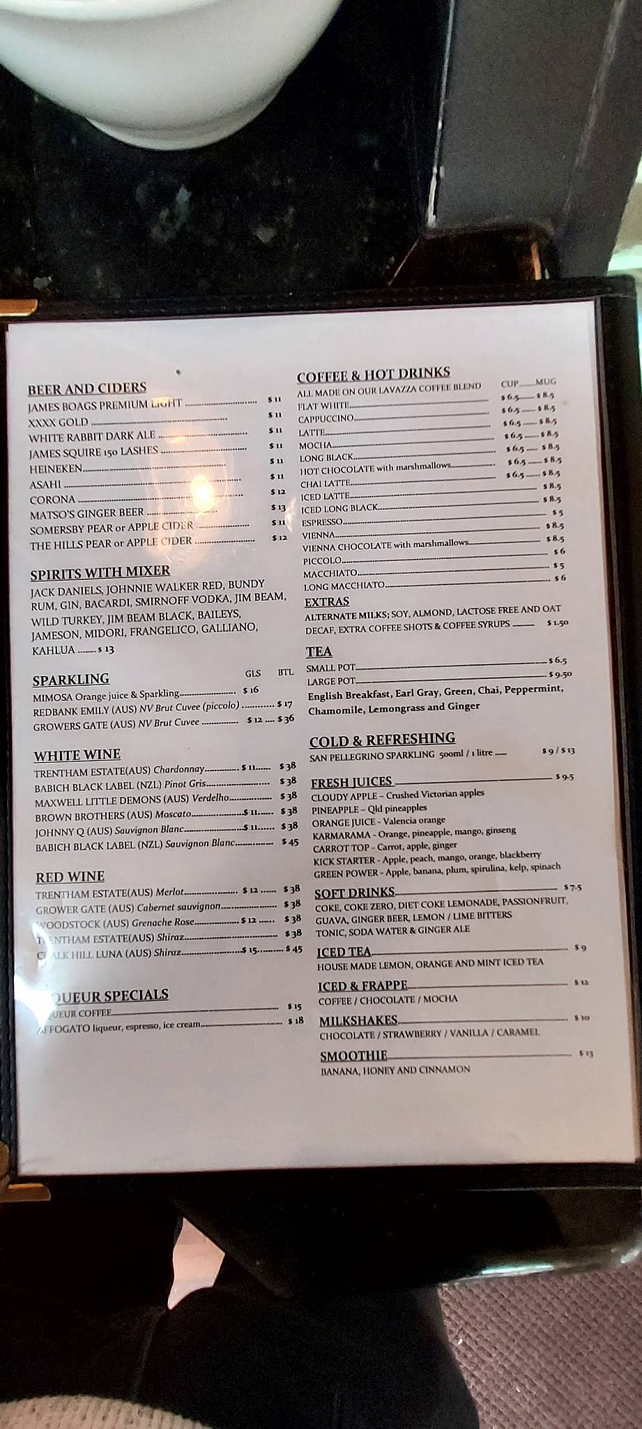 Menu at Poets Cafe, Montville