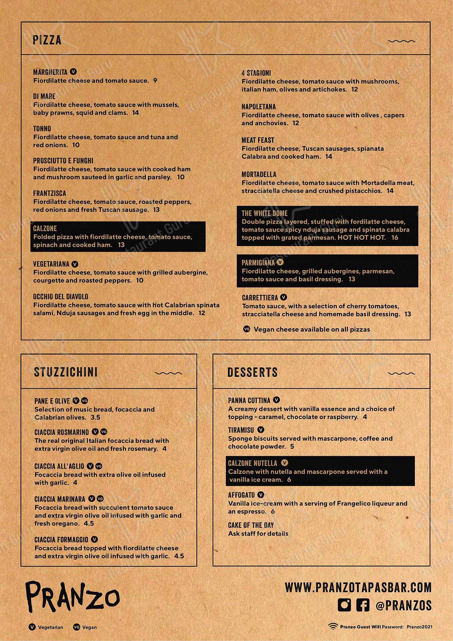 Menu at Pranzo Trattoria & Deli restaurant, Whitley Bay