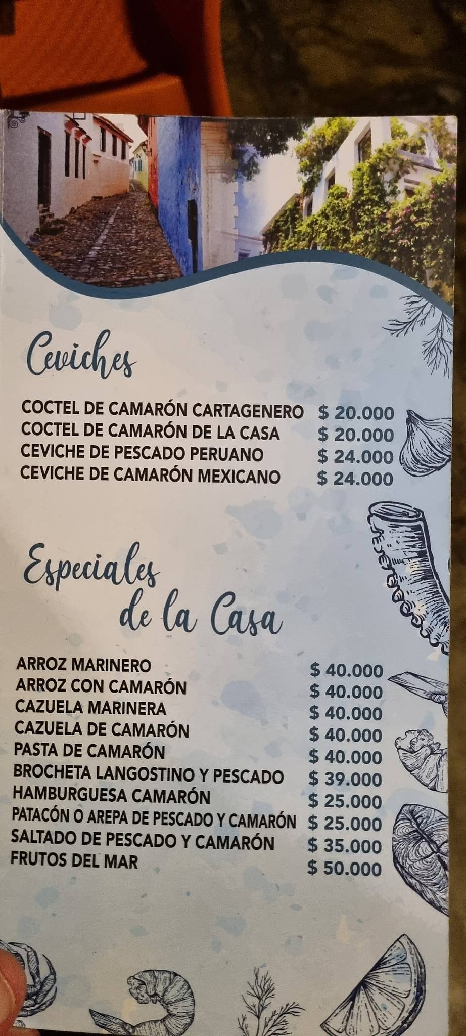 Carta del restaurante Primer Muelle, Honda