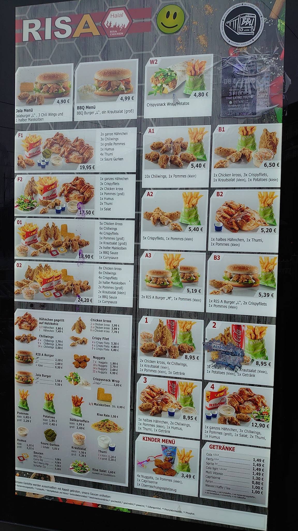 Speisekarte von RISA Chicken restaurant, Berlin, Schönhauser Allee 45