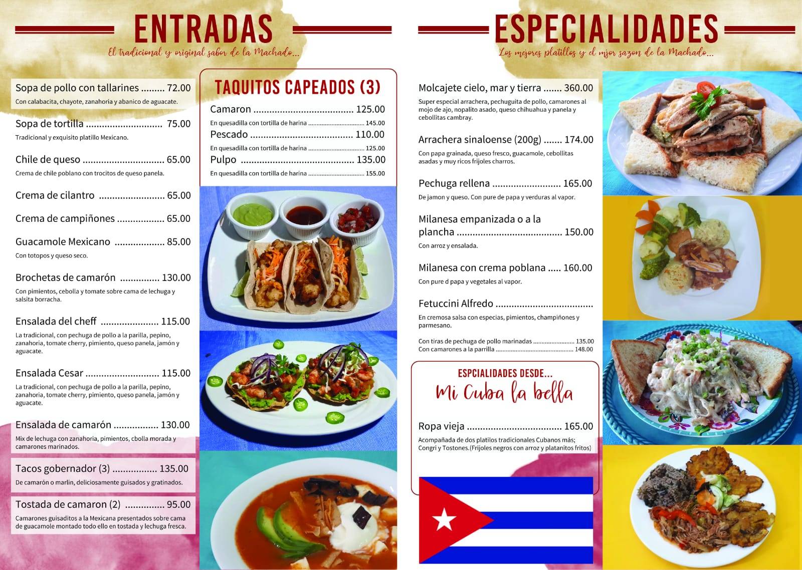 Carta de Restaurant Sandunga cocina mestiza y cultura, Mazatlán
