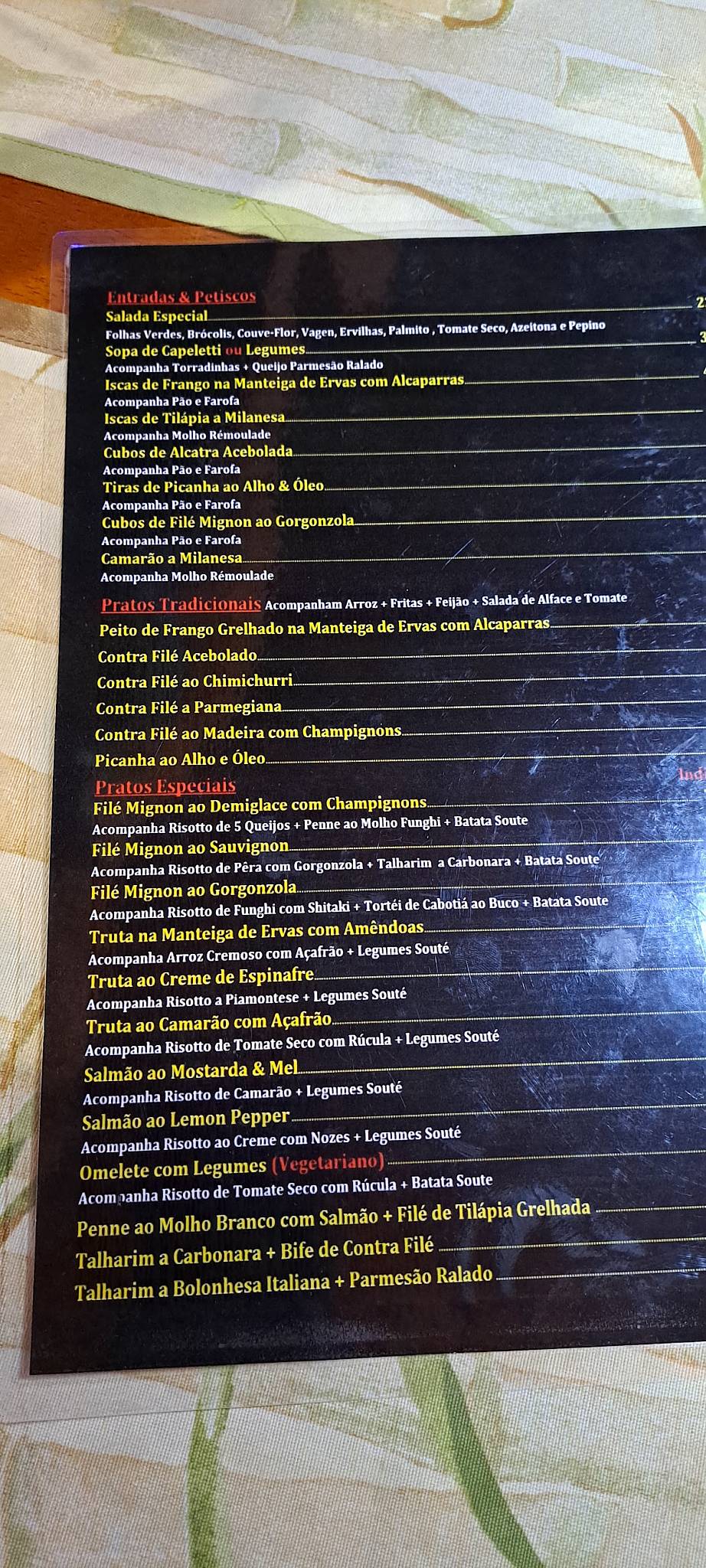 Carta de Restaurante Pimenta Rosa, Urubici