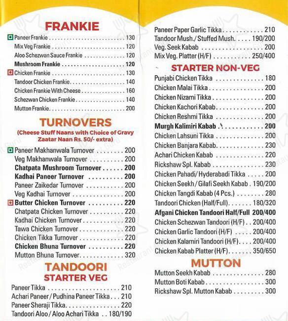 Menu at Rickshaw's, Mumbai, Shop 7