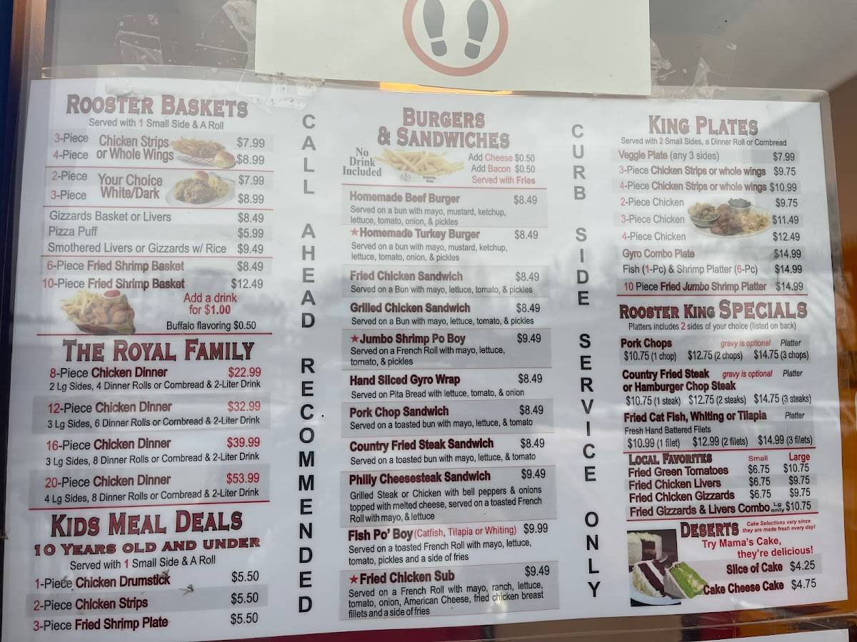 Menu at Rooster King Fried Chicken restaurant, Fairburn