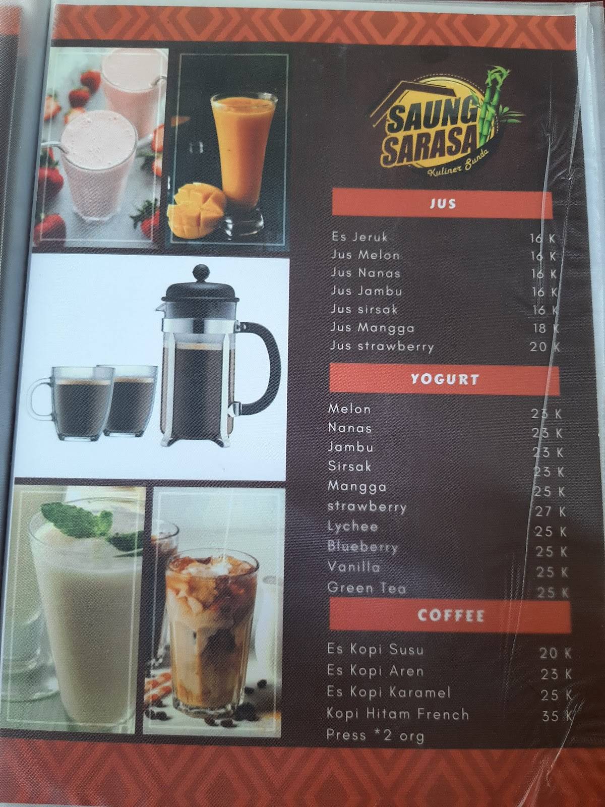 Menu at Rumah makan Saung Sarasa restaurant, Subang