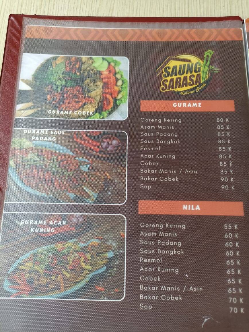 Menu at Rumah makan Saung Sarasa restaurant, Subang