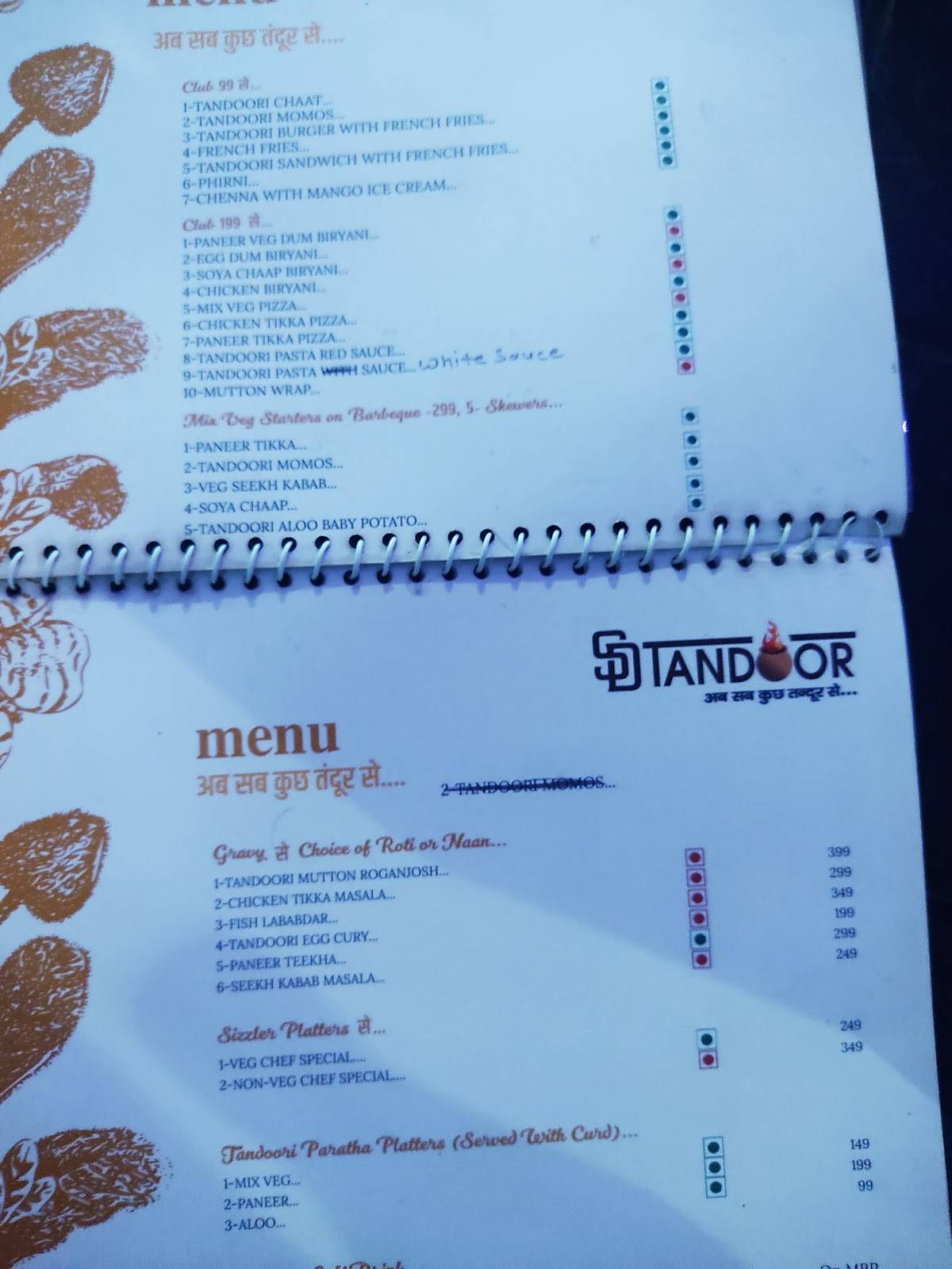 Menu at S.D Tandoor, Kanpur