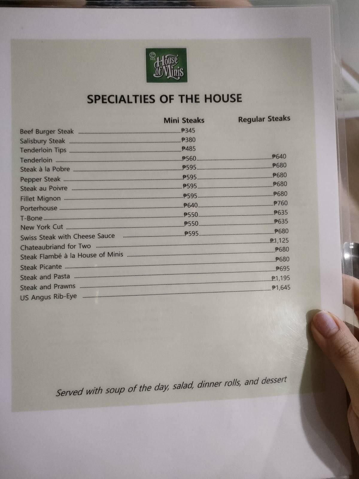 Menu at SGS House of Minis restaurant, San Juan, J322+W8H