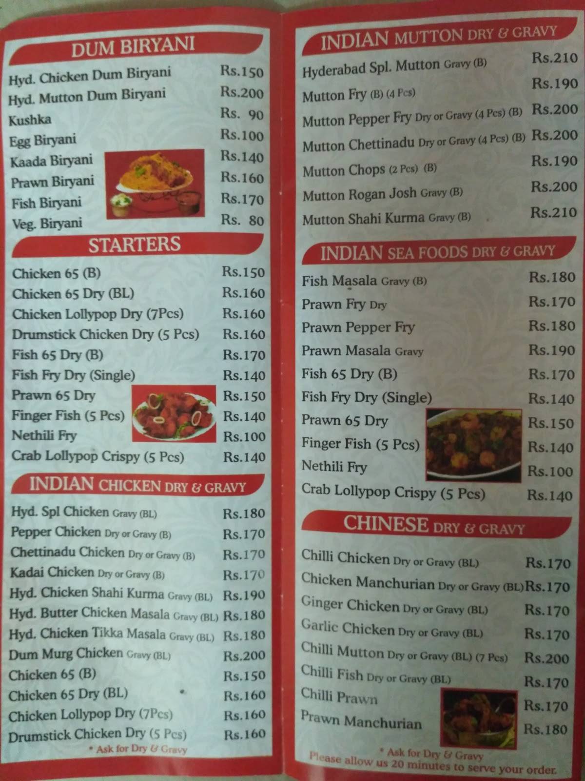 Menu at SS Hyderabad Biryani Thirumullaivoyal, Chennai, No. 52