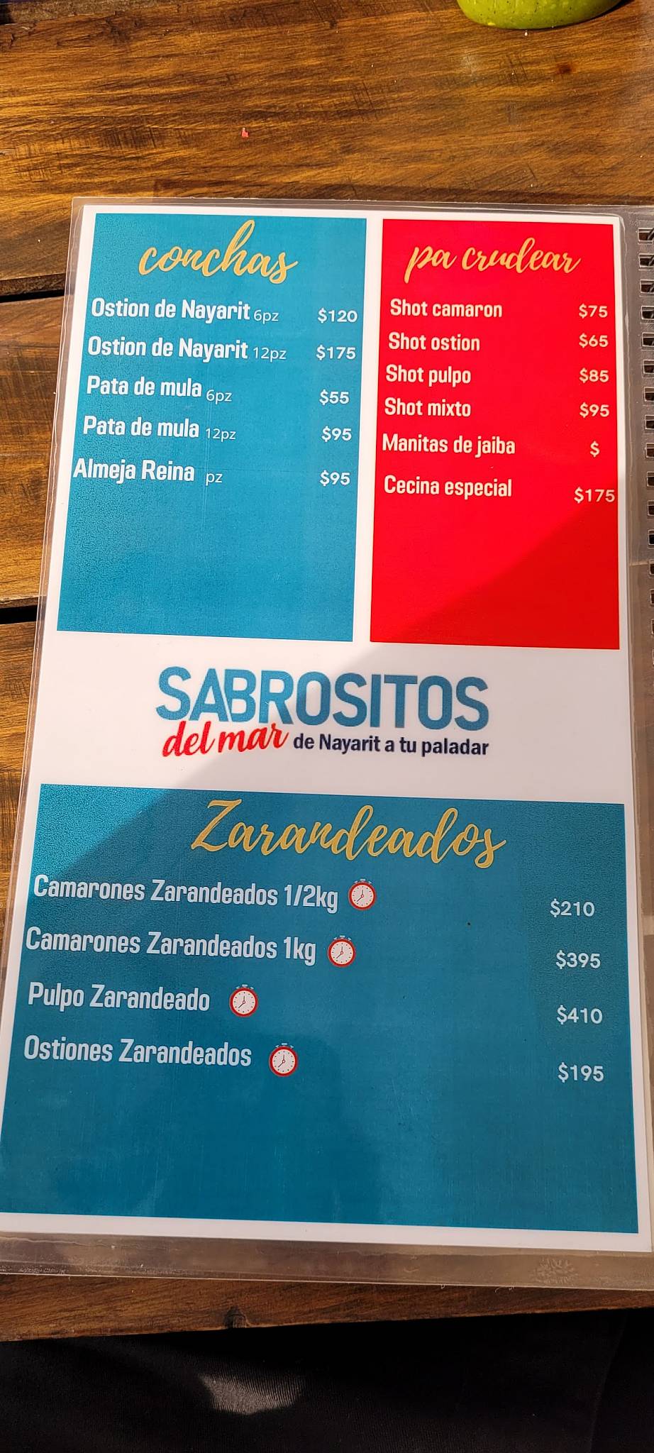 Carta del restaurante Sabrositos del Mar, Zapopan