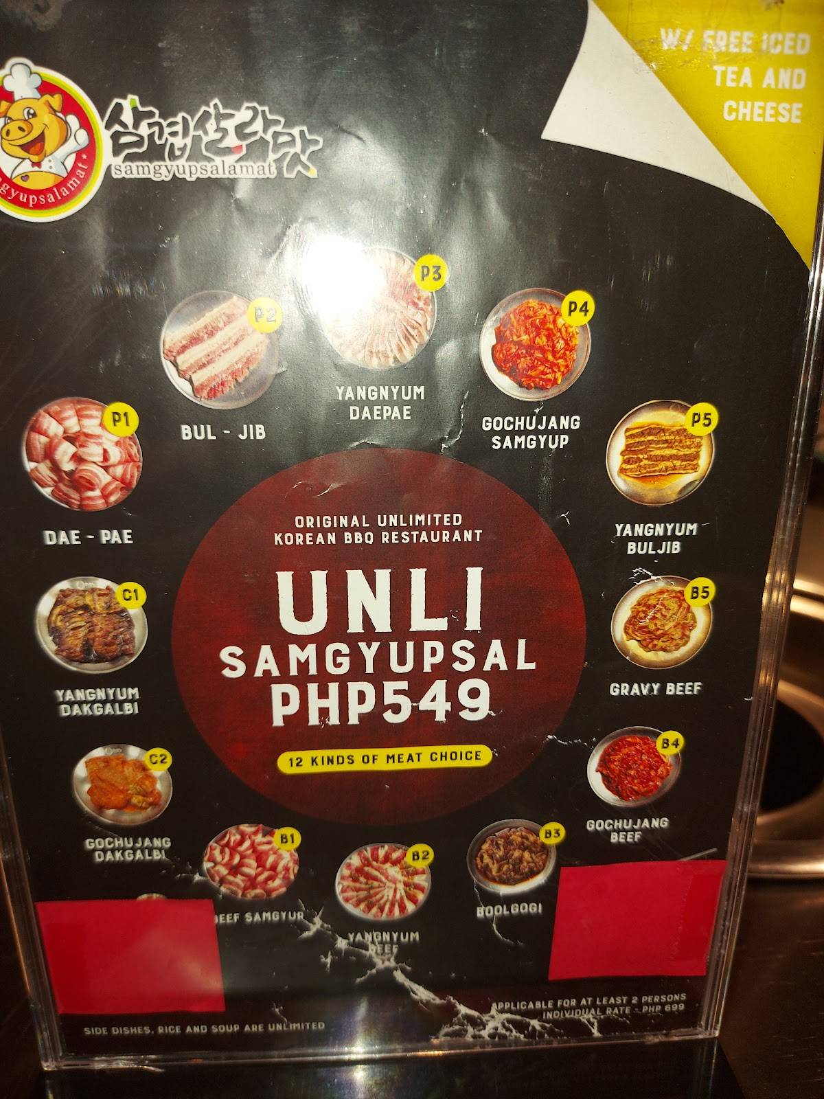 Menu at Samgyupsalamat - Salem Complex restaurant, Pasay, Salem Complex