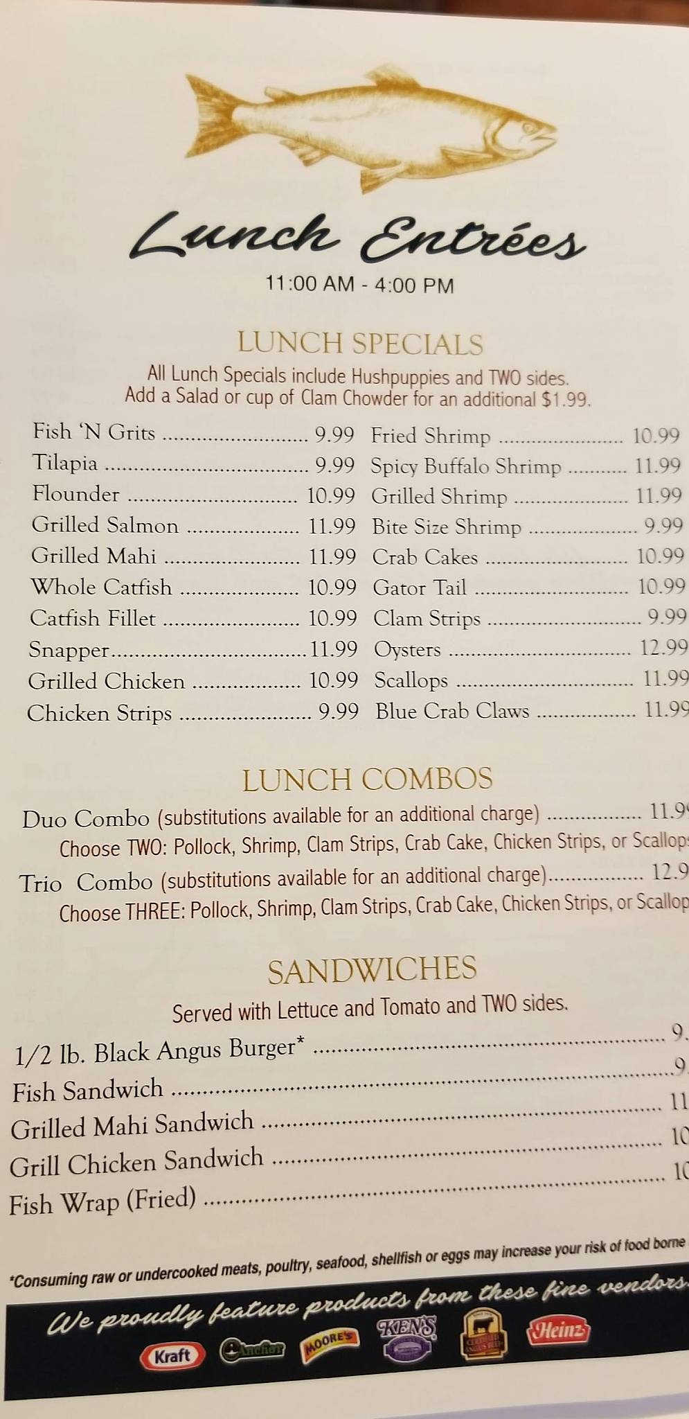Menu at Sam's St Johns Seafood of Summerfield restaurant, Summerfield