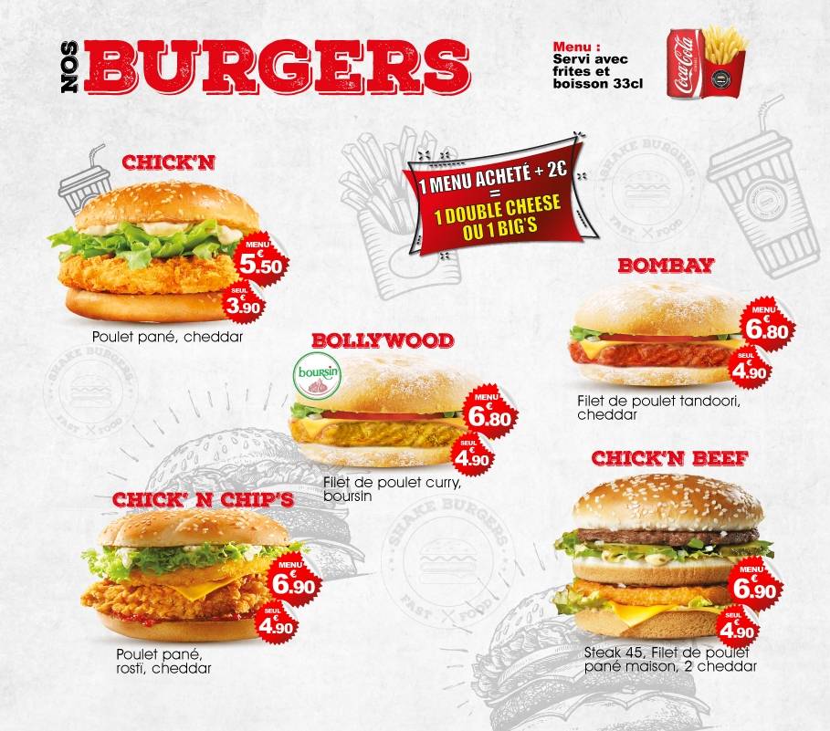 Menu au Shake Shake Burger Cergy restaurant, Cergy