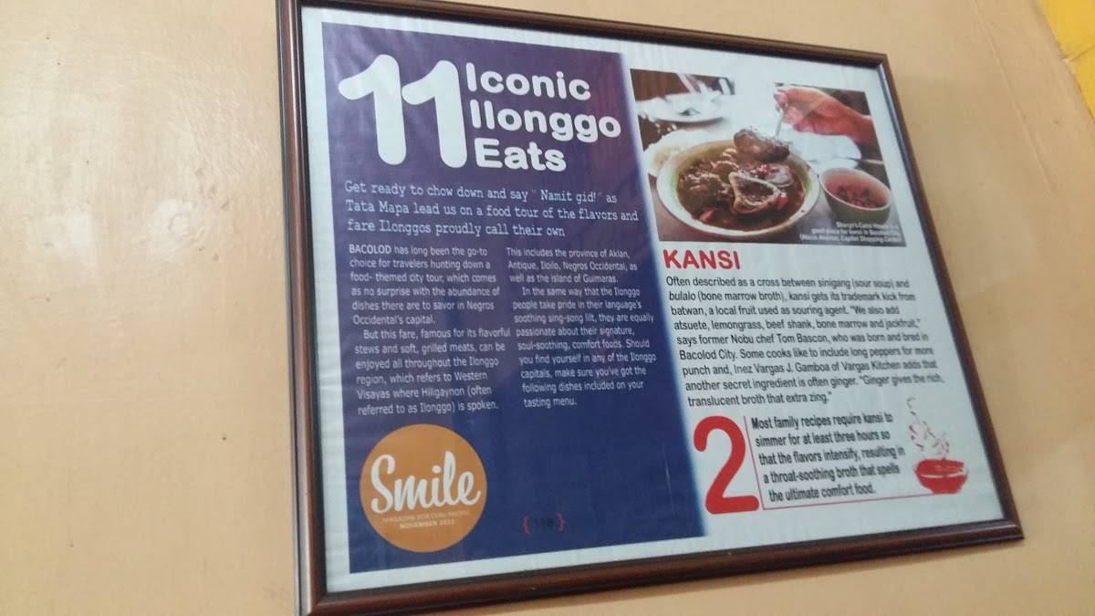 Menu at Sharyn's Cansi House restaurant, Bacolod