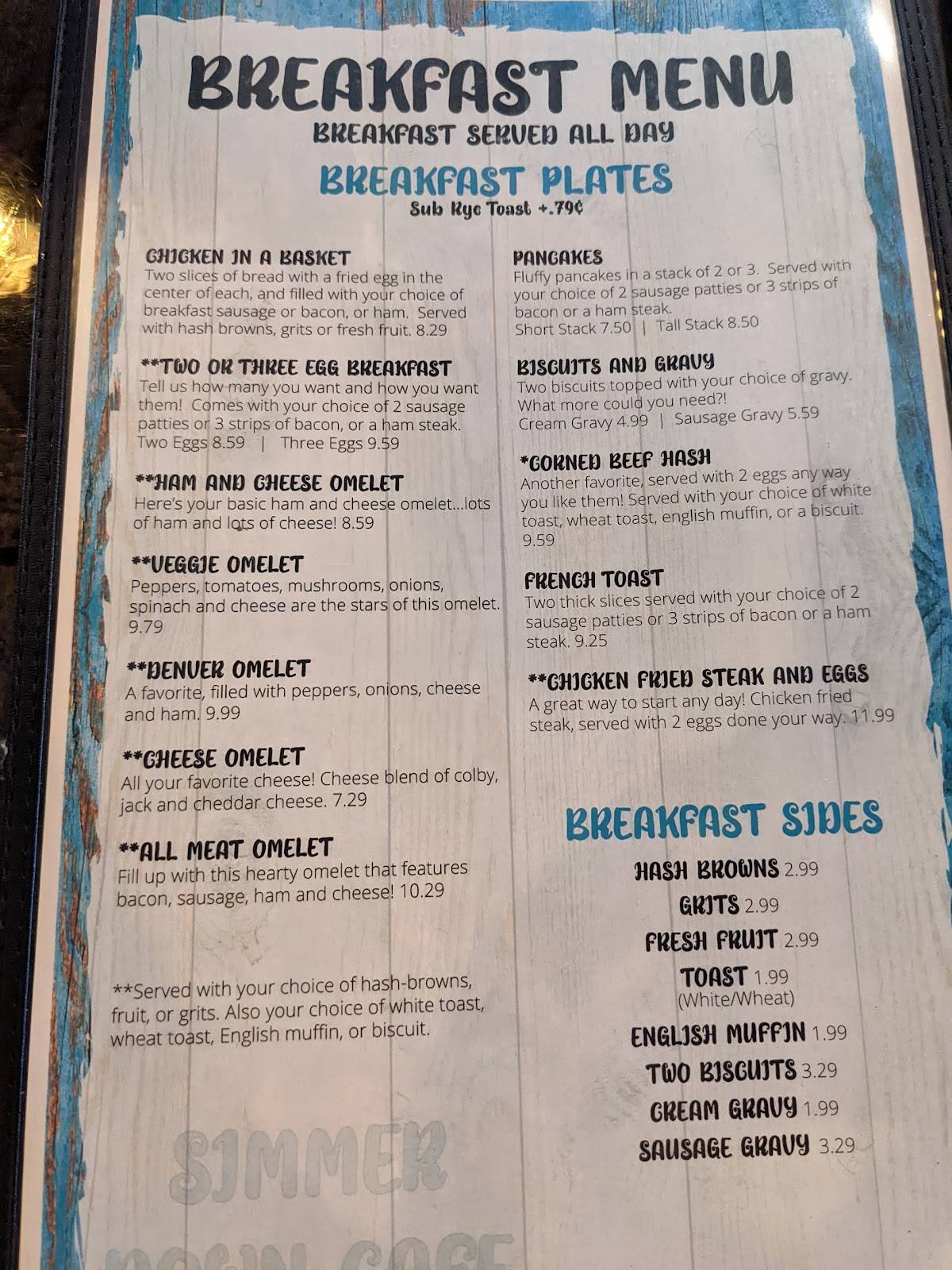 Menu at Simmer Down Cafe, Georgetown