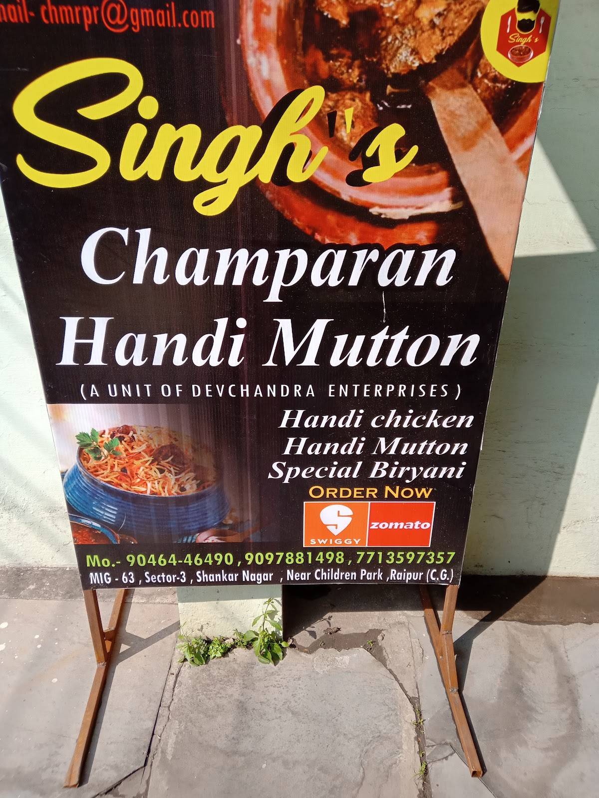 Menu at Singh’s Champaran Handi Mutton & Biryani, Raipur