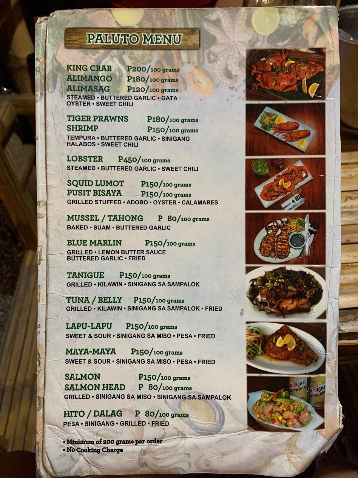 Menu at Skygazer Dampa Seafoods Paluto and Kambingan restaurant, Marikina
