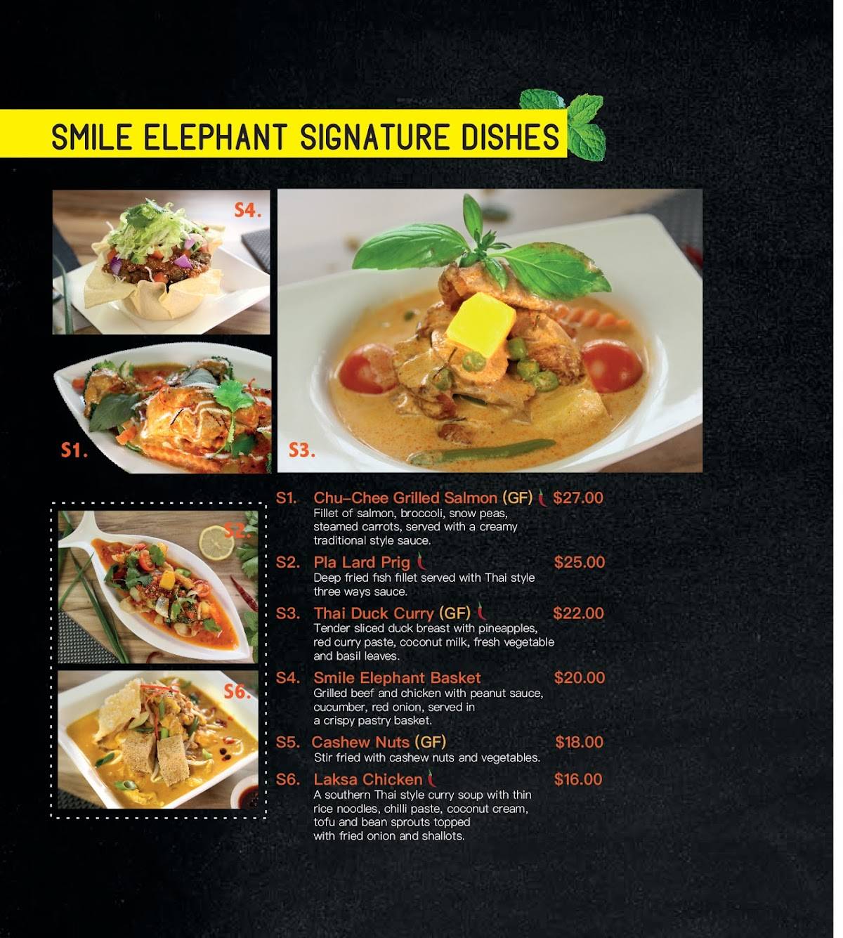 Carta de Smile Elephant Thai Restaurant, Bathurst