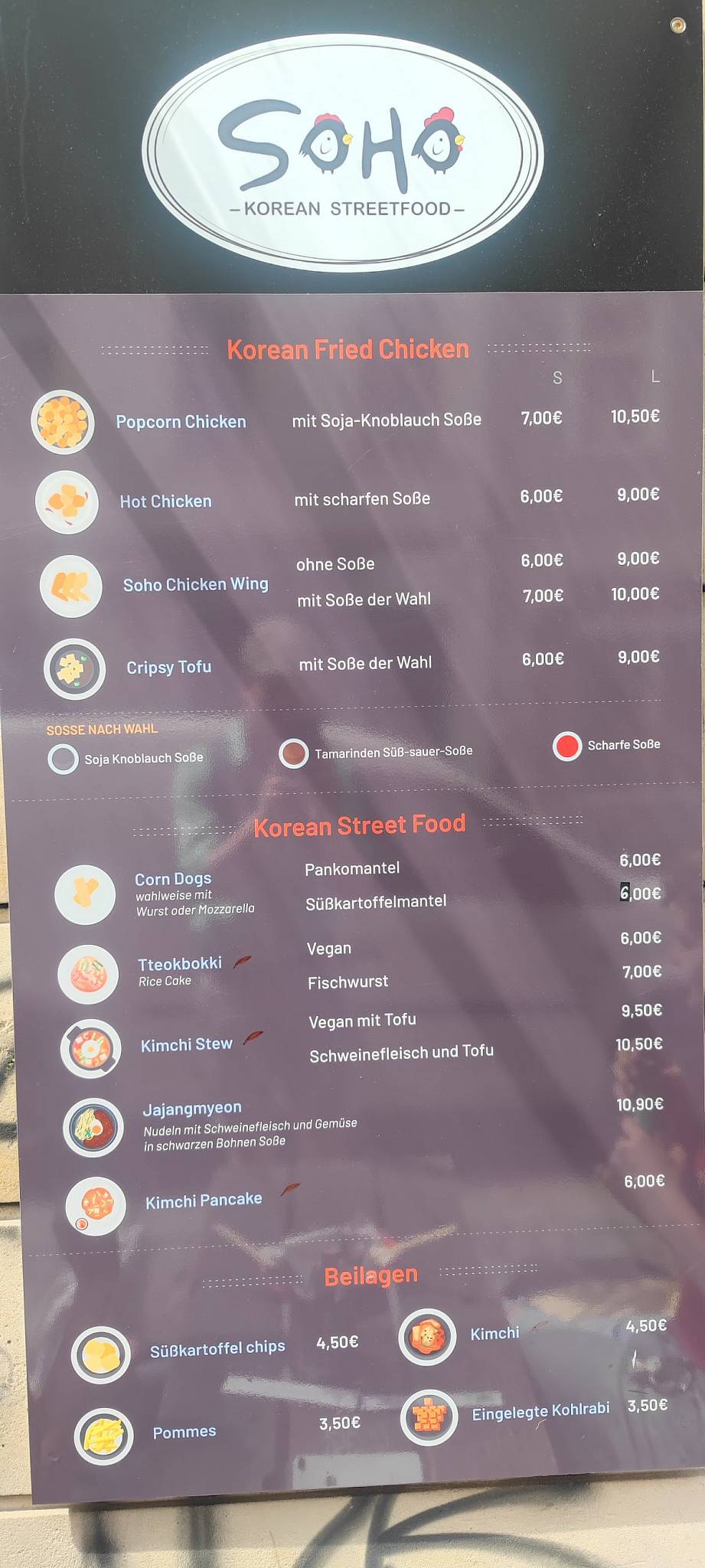 Menu at Soho - Korean Street Food restaurant, Dresden