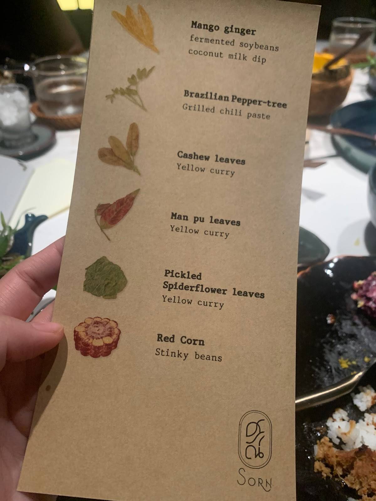 Menu at Sorn restaurant, Bangkok