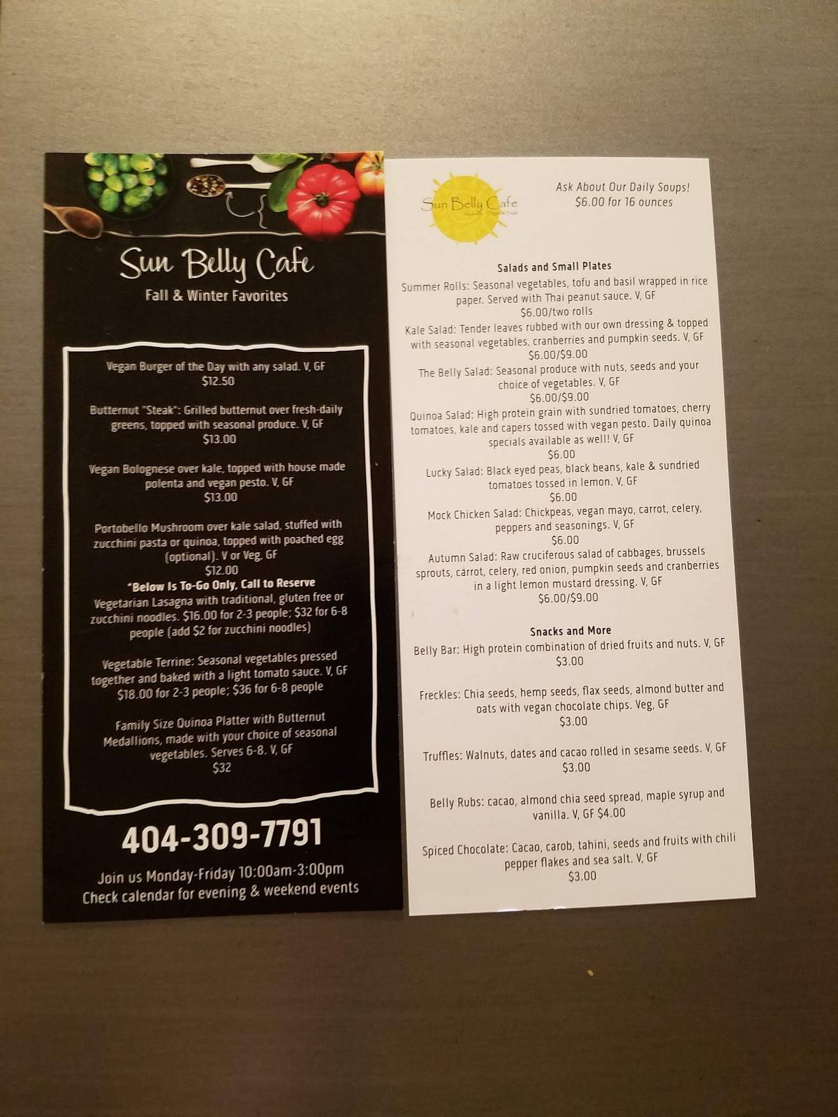 Menu at Sun Belly Cafe & Catering, Greenville