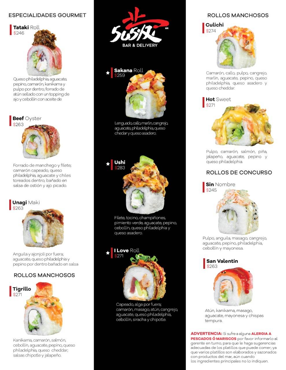 Menu at Sushi Bar & Delivery, Mexicali, Calz. Justo Sierra 1515