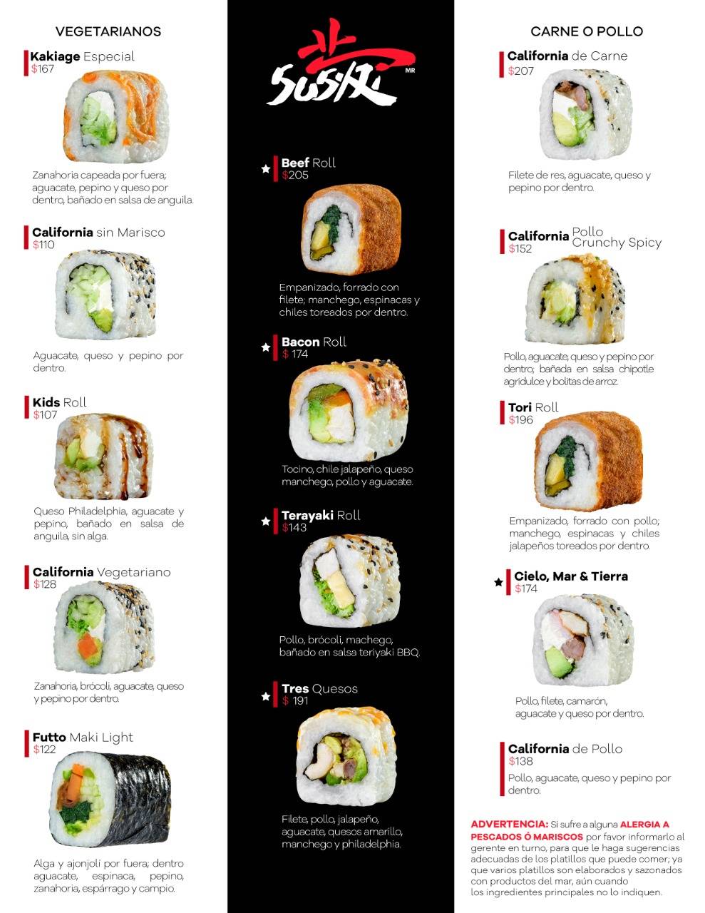Menu at Sushi Bar & Delivery, Mexicali, Calz. Justo Sierra 1515