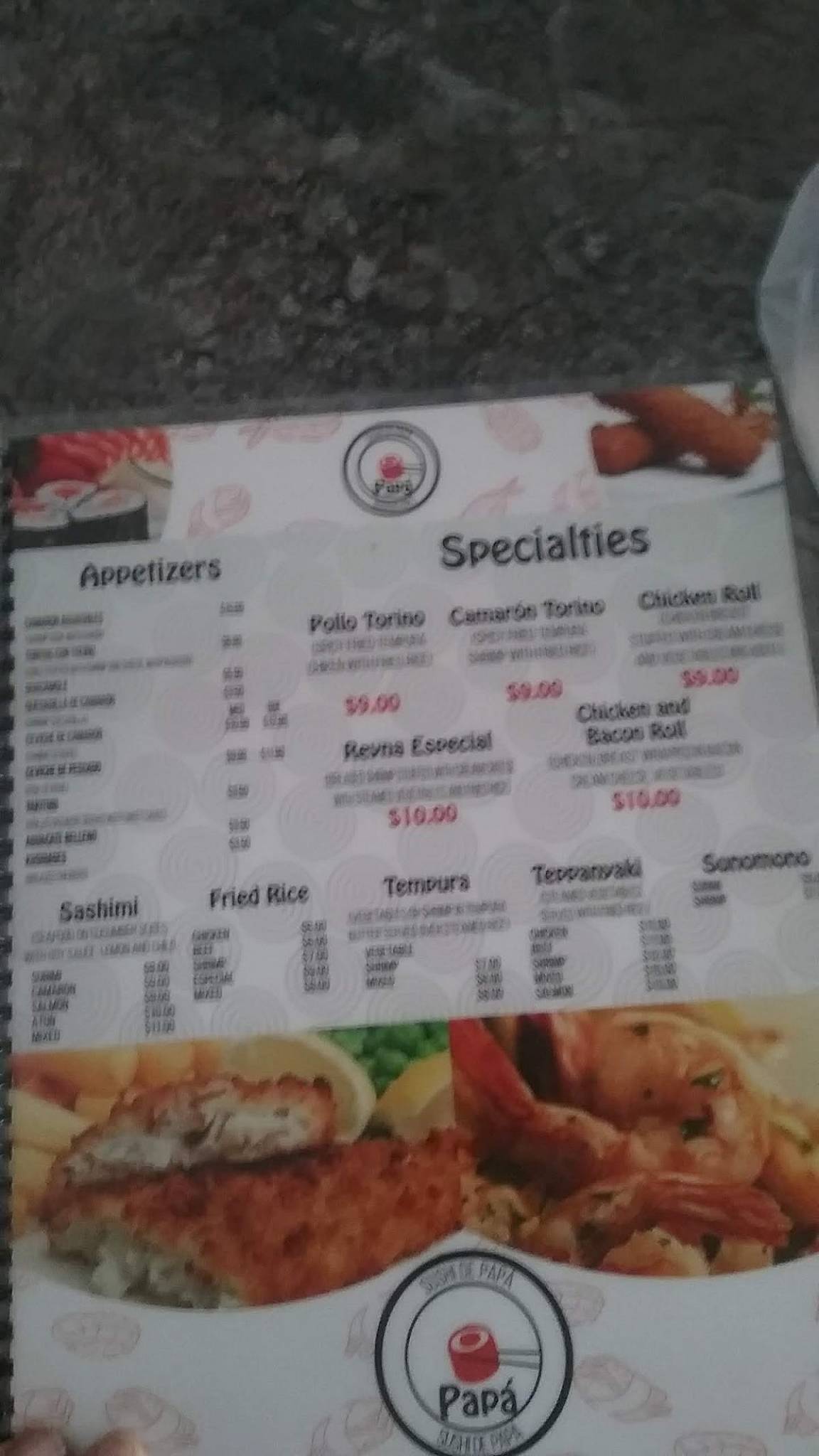 Menu at Sushi De Papa restaurant, Douglas, 524 E 8th St