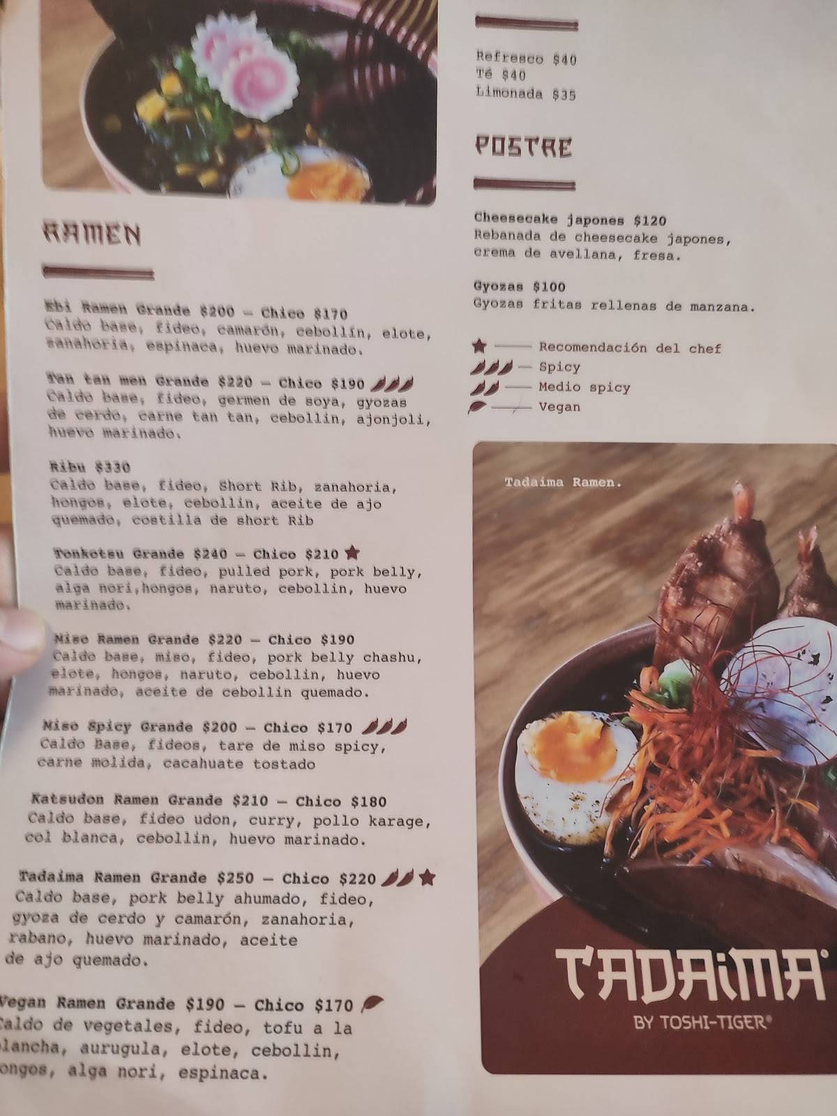 Carta del restaurante Tadaima Ramen House, Monterrey