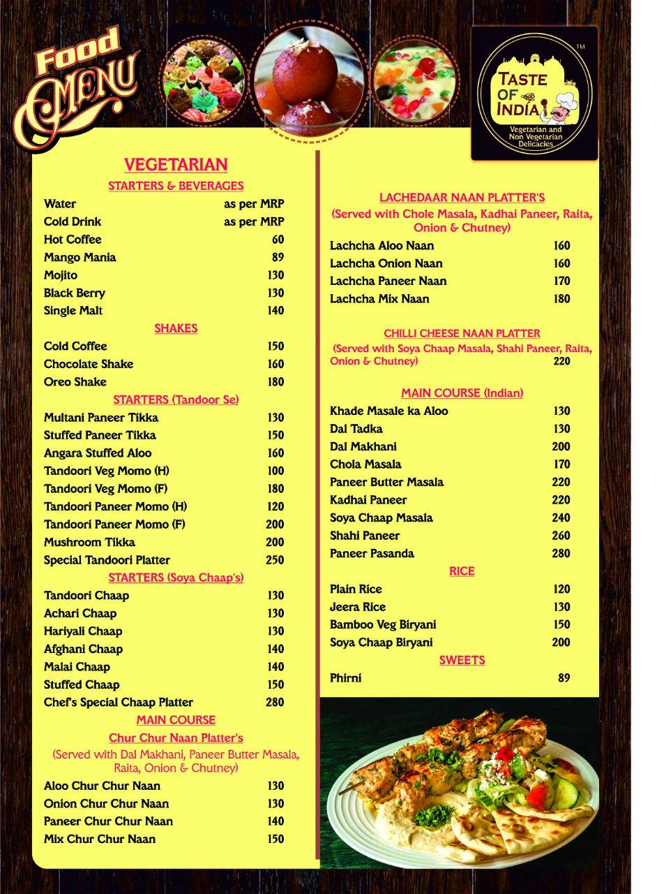 Menu at Taste of India Veg & NonVeg Delicacies, Lucknow, Shop Number 1