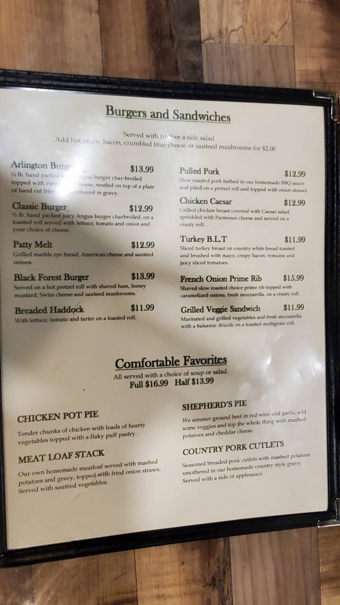 Menu at The Arlington Gastropub, Hilton